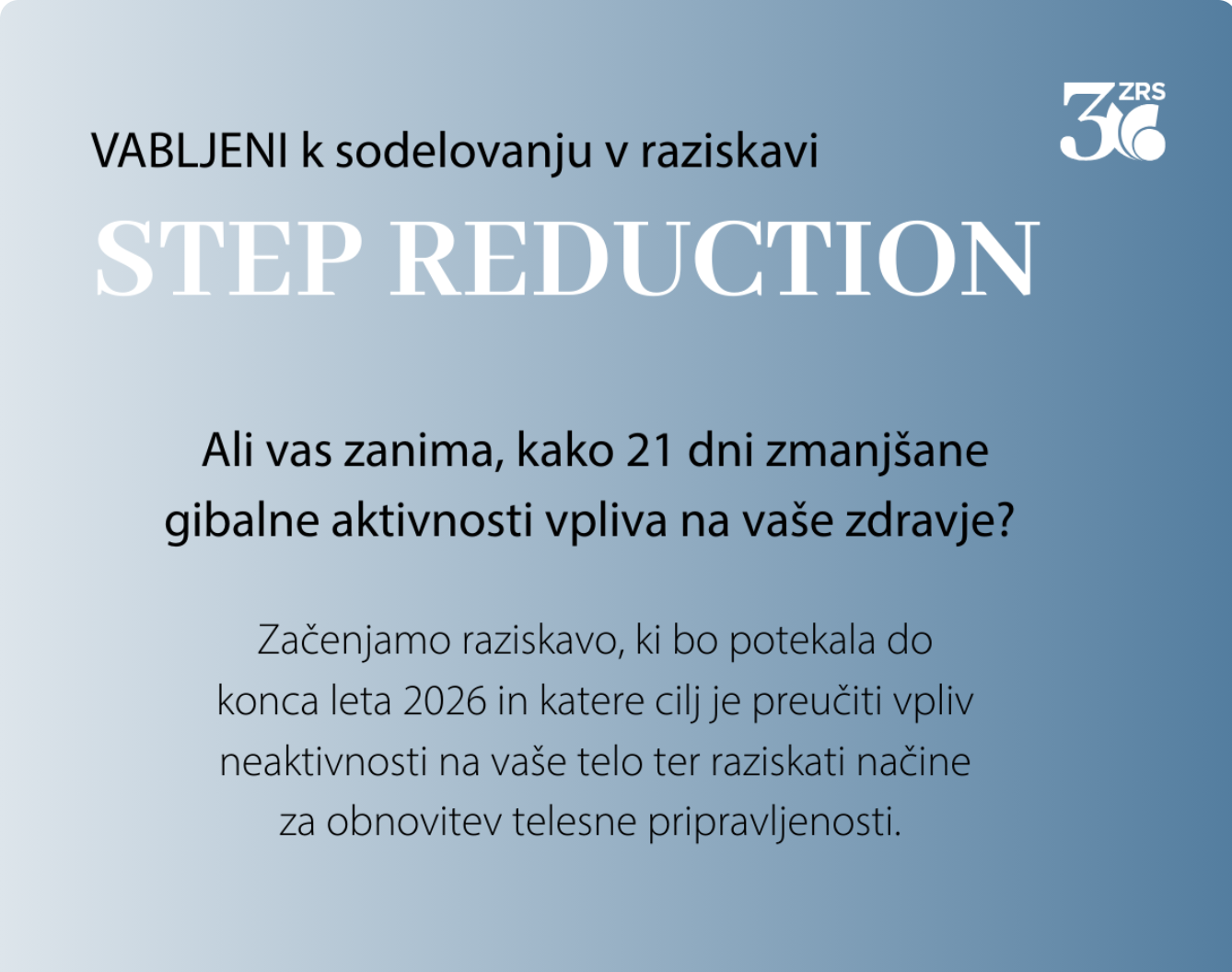 Vabilo k sodelovanju v raziskavi Step Reduction - ZRS Koper